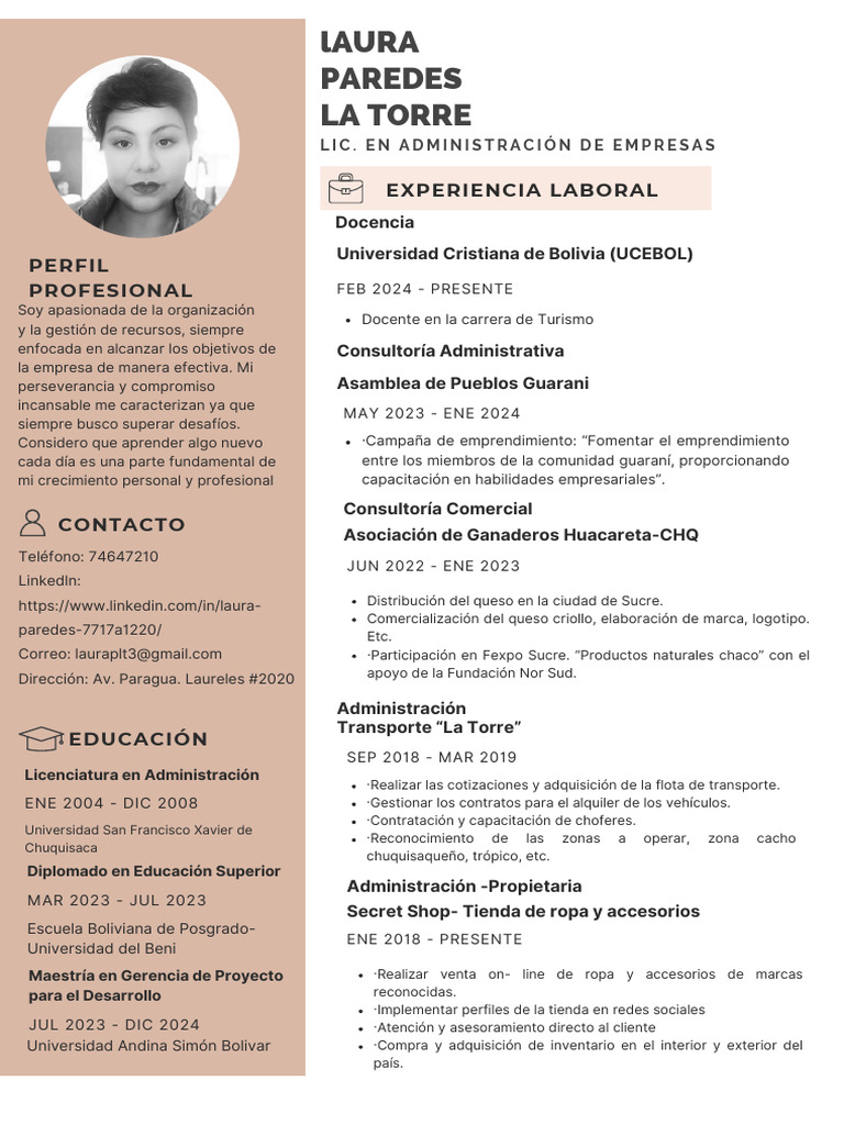 Currículum Vitae CV Laura Paredes La Torre 03 | PDF | Turismo | Bolivia