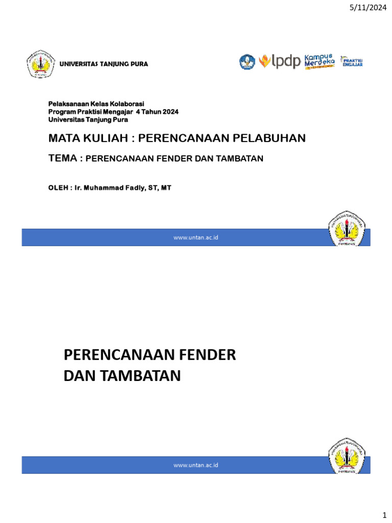 Praktisi Mengajar Materi Pertemuan 4 Fender Dan Tambatan | PDF