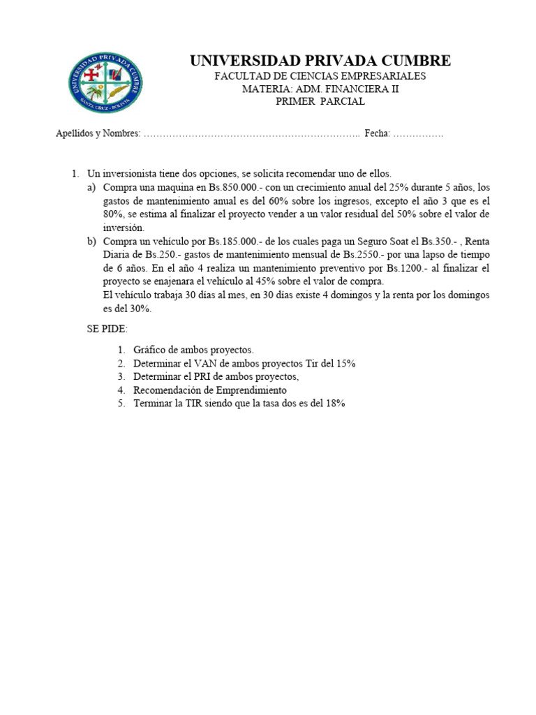 Examen Primer Parcial-1 | PDF | Finanzas y dinero