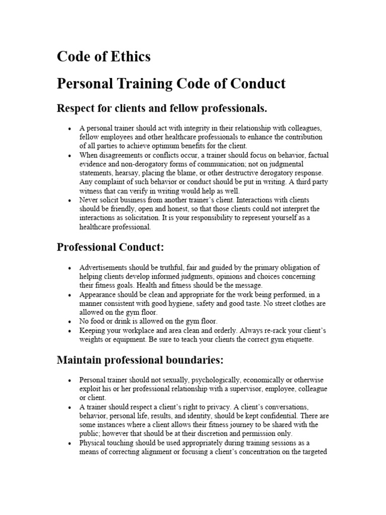 Personal Trainer Code of Ethics Guide | PDF | Personal Trainer | Social ...