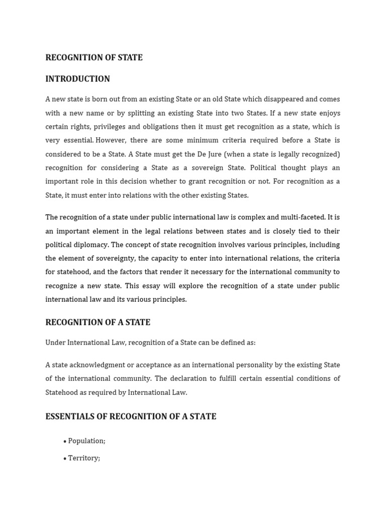 State Acquisition and Recognization Under Public International Law ...