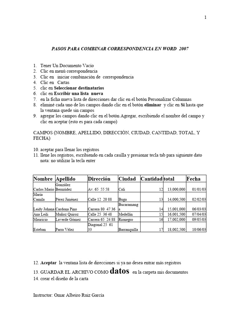 Pasos - para - Crear Cartas Combinadas en Word - 2010 | PDF