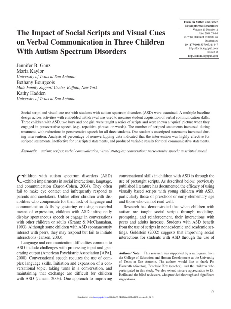 Social Scripts and Visual Cues | PDF | Autism Spectrum | Behavioural ...