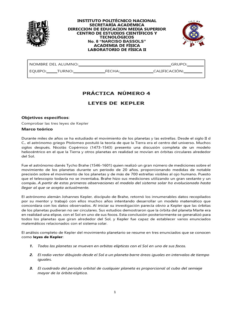 Practicas 4 Leyes de Kepler | PDF | Elipse | Orbita