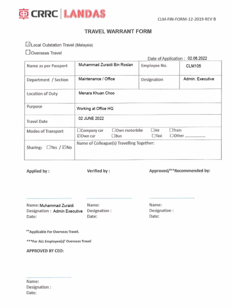 Travelling Warrant Form-2 June 22 | PDF