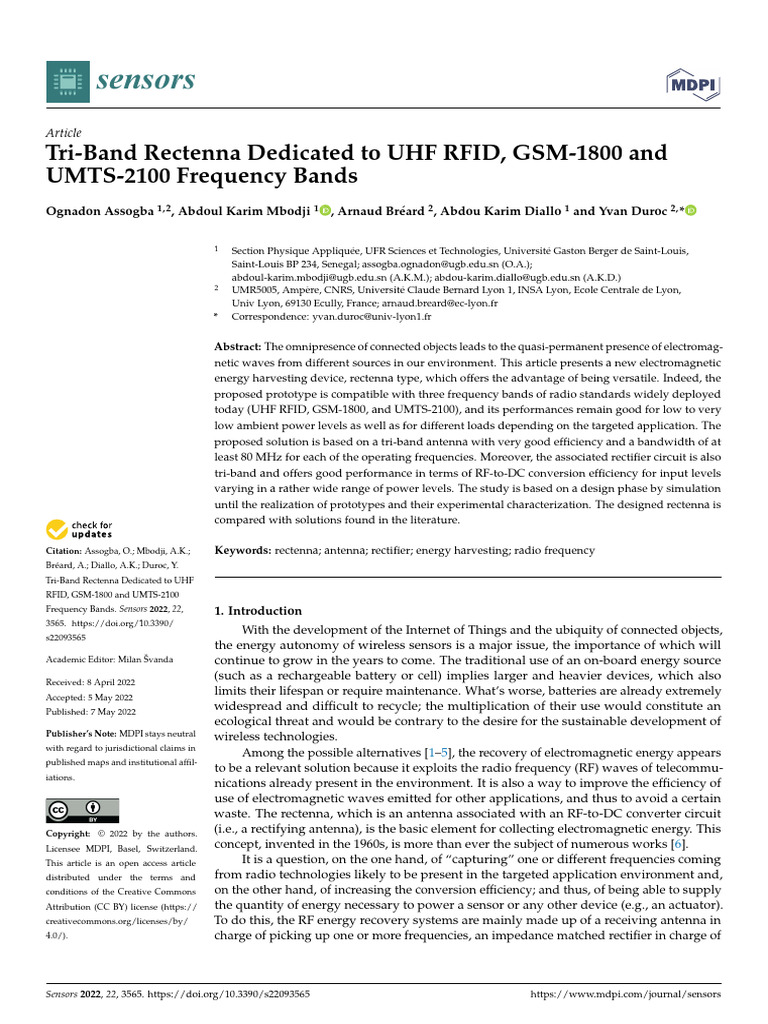 Tri Band Rectenna Dedicated To UHF RFID | PDF | Antenna (Radio) | Rectifier