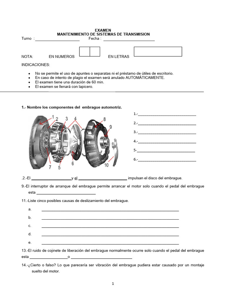 Transmisión Examen | PDF | Embrague | Engranaje
