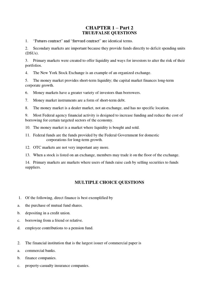 Questions (1) - Part | PDF | Financial Markets | Securities (Finance)