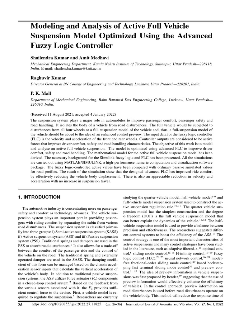 Modeling and Analysis of Active Full Veh | PDF | Fuzzy Logic | Control Theory