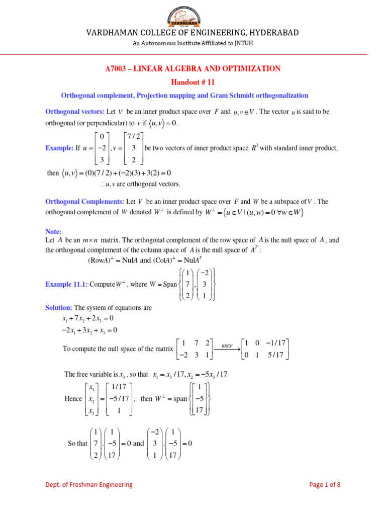 A7003 (LAO) Handout-11 | PDF | Basis (Linear Algebra) | Vector Space