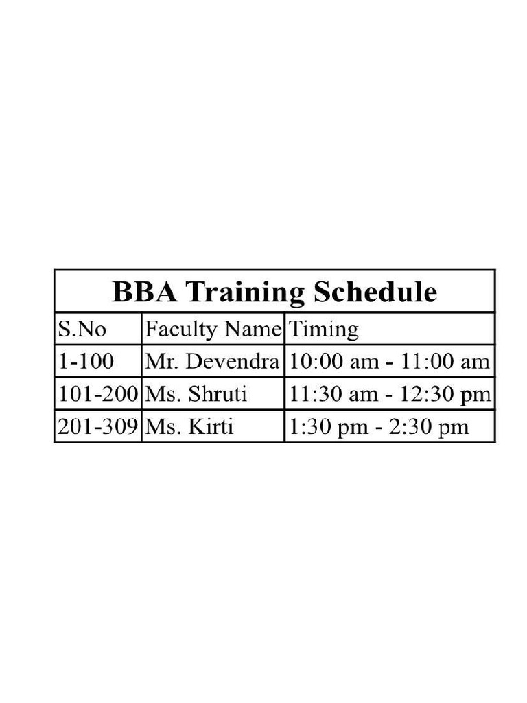 BBA Training Schedule | PDF