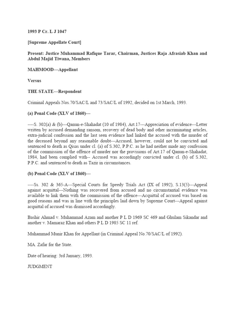 1993 P Cr. L J 1047 Description | PDF | Sentence (Law) | Acquittal