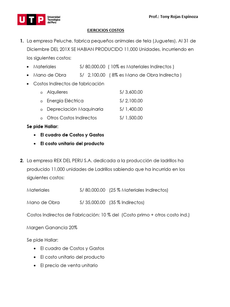 Ejercicios Costos | PDF | Economias
