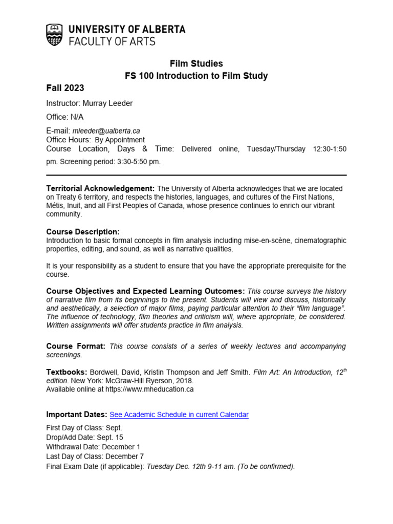 FS 10 Leeder Syllabus Final | PDF | Academic Integrity