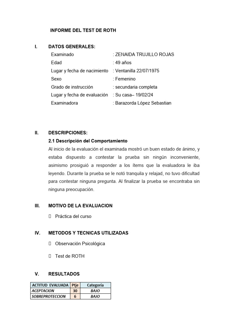 Test de Roth | PDF | Evaluación | Ciencia cognitiva
