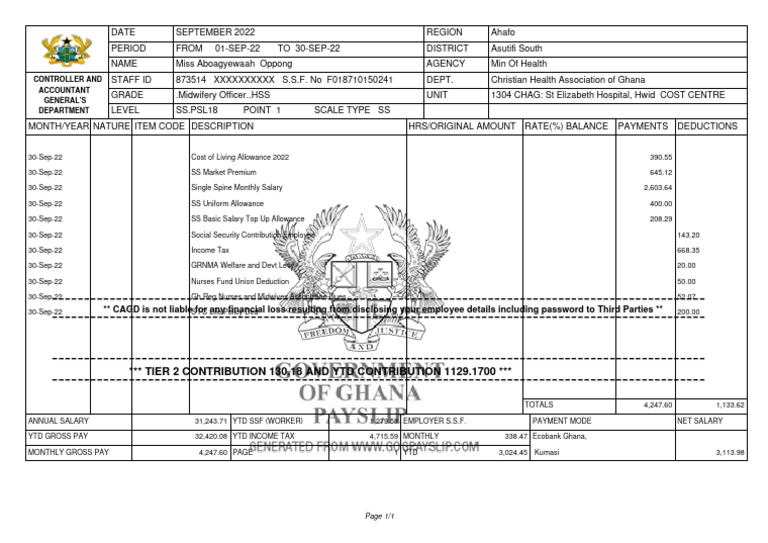 September 2022 Payslip | Download Free PDF | Cost Of Living | Salary