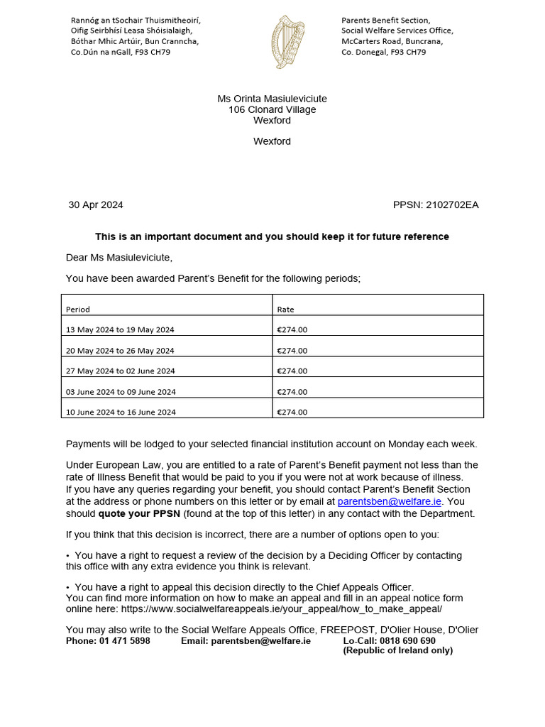 Parents Benefit Notification - 30!04!24 | PDF | Taxes | Welfare