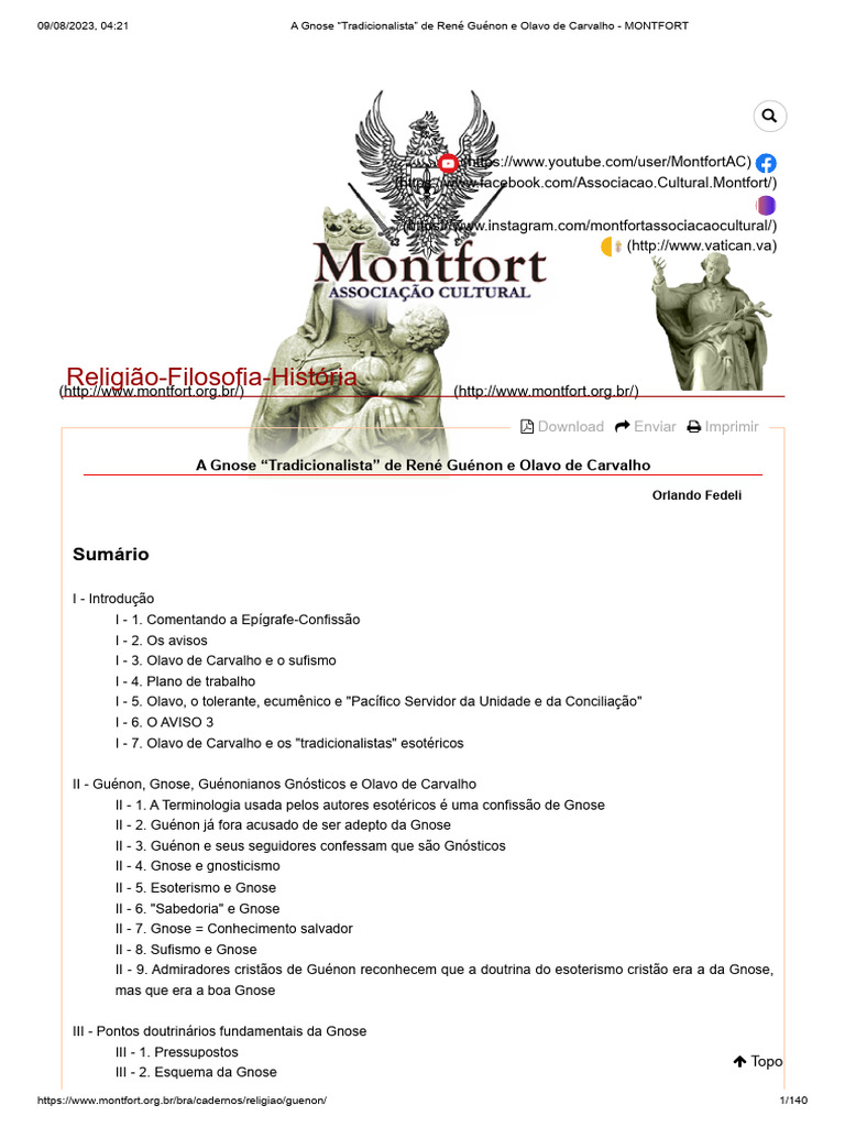 A Gnose “Tradicionalista” de René Guénon e Olavo de Carvalho - MONTFORT ...