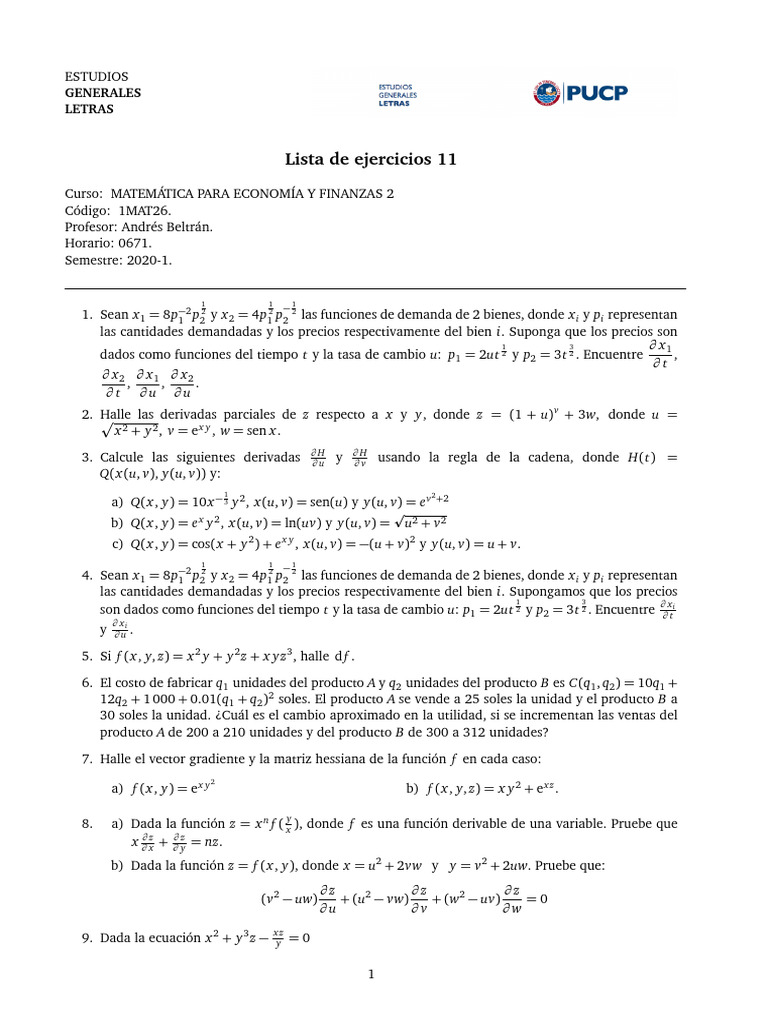 Ejercicios Semana11 | PDF | Cálculo multivariable | Funciones y mapeos