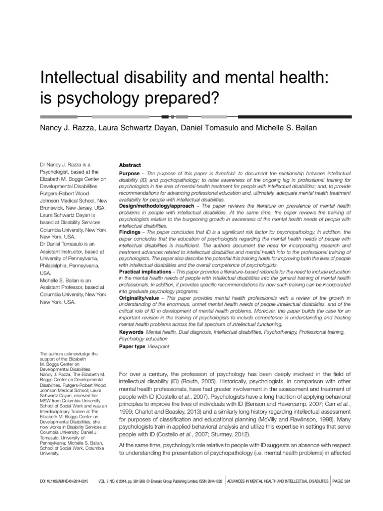 9p - Intellectual Disability and Mental Health - Is Psychology Prepared ...