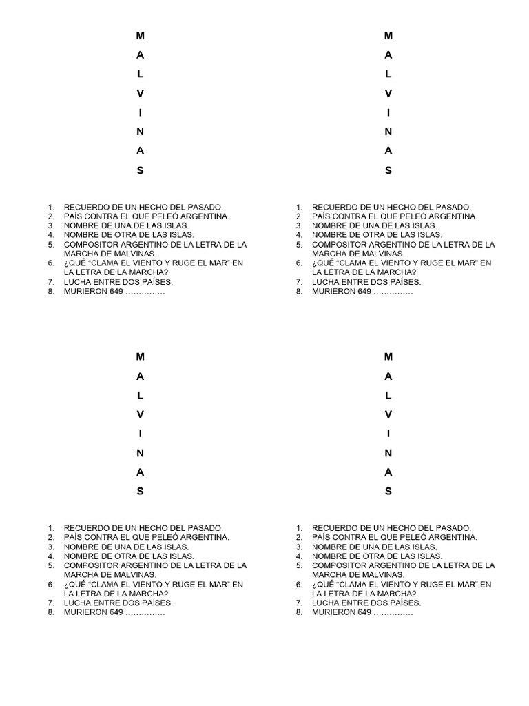 Acróstico Malvinas | PDF | Ajedrez