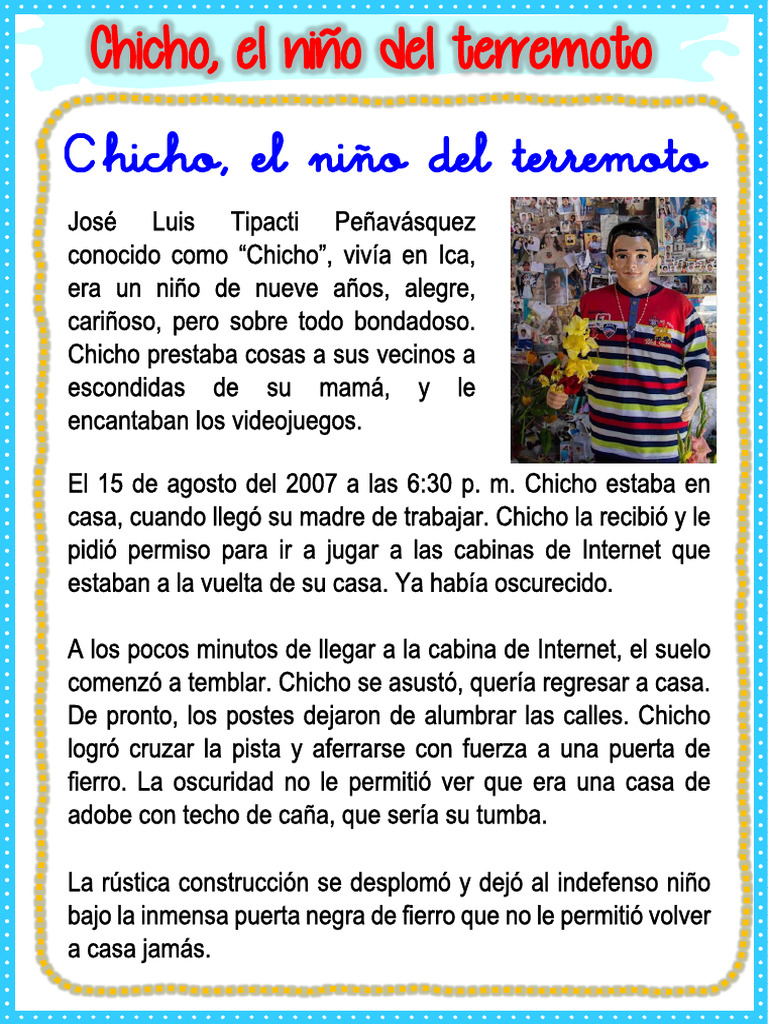 F. Chicho El Niño Del Terremoto | PDF | Estudios de idiomas extranjeros