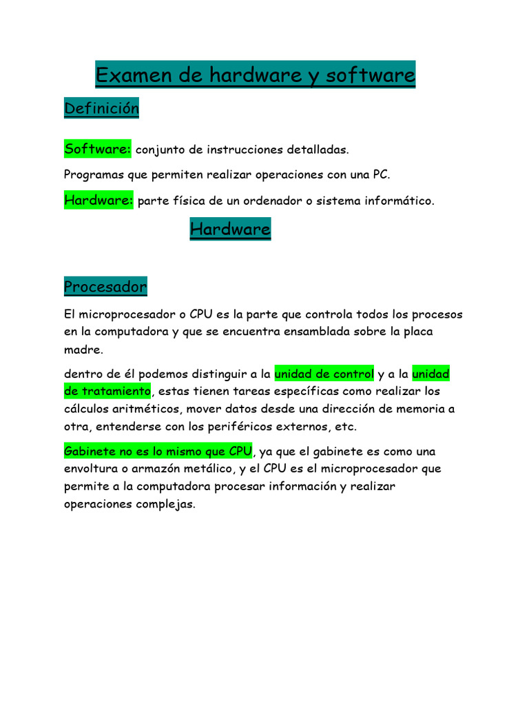 Resumen Hardware y Software | PDF | Periférico | Hardware de la computadora