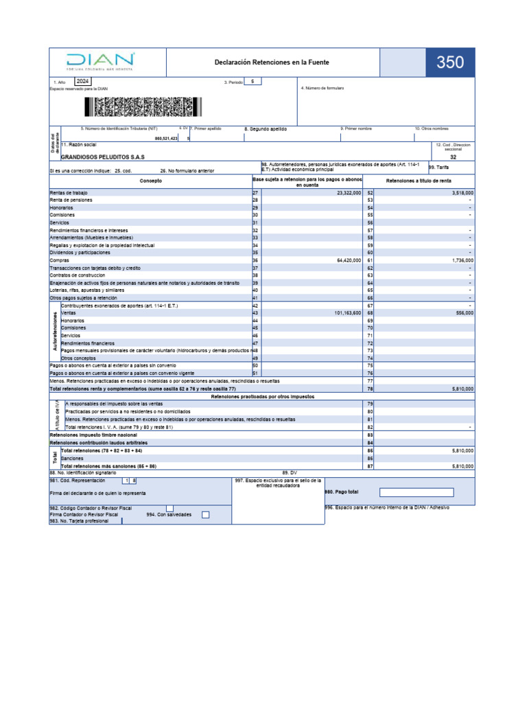 Formulario-350 Retencion en La Fuente | PDF | Economias