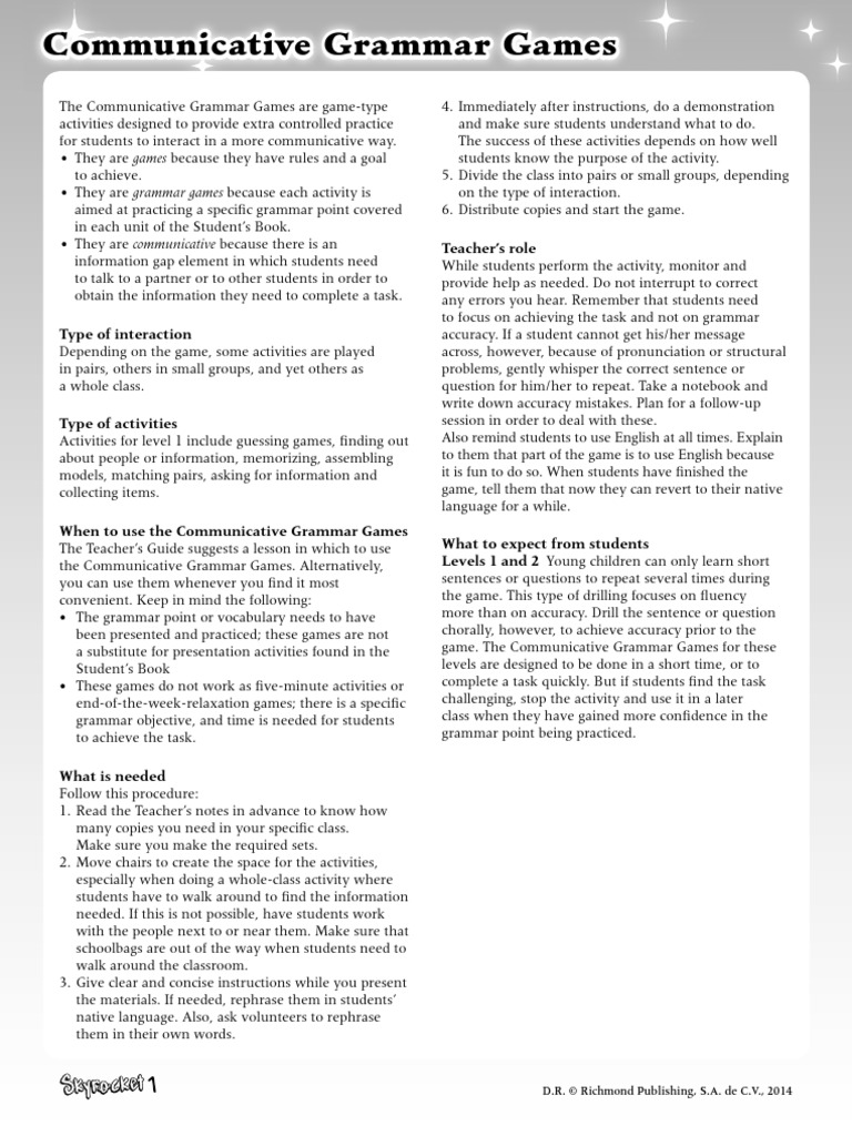 Communicative Grammar Games Guidelines | PDF | Information | Grammar