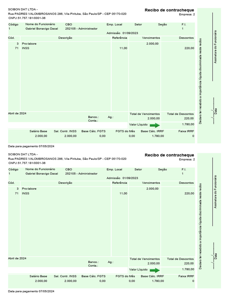 Contra Cheque Abril 2024 | Download grátis PDF | Estado de bem-estar ...