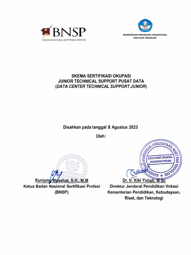 Skema Sertifikasi Okupasi Junior Technical Support Pusat Data (Data ...