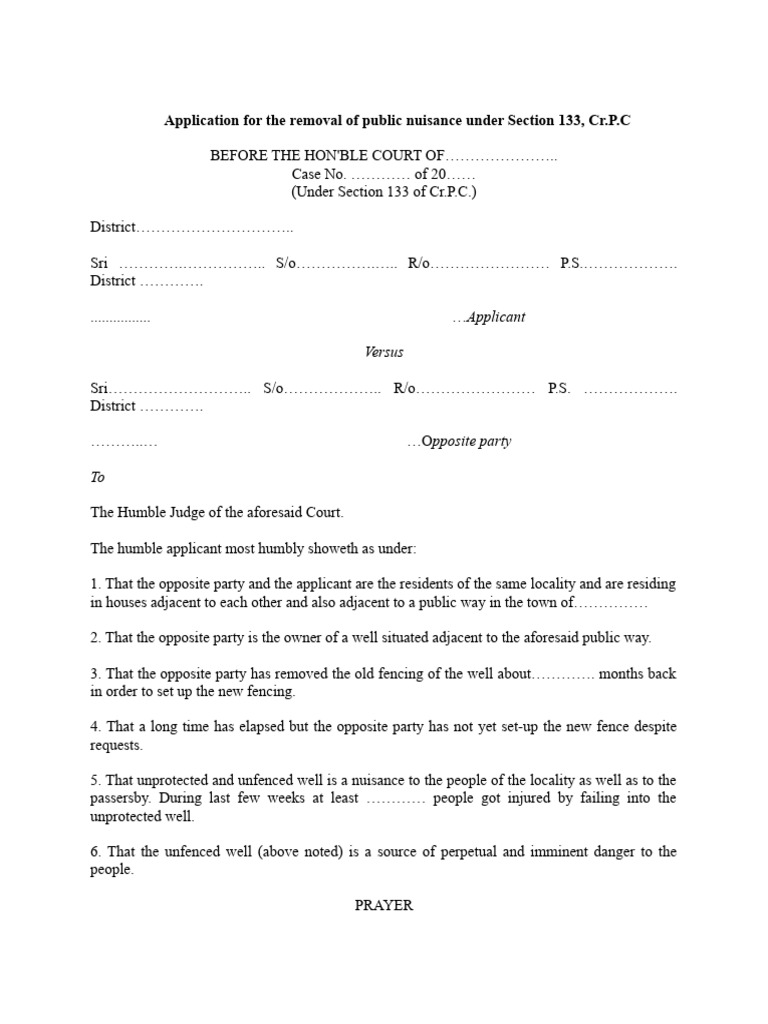 Application For The Removal of Public Nuisance Under Section 133 | PDF