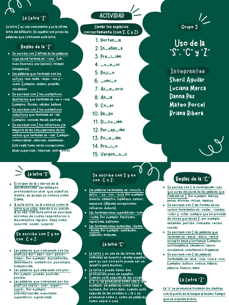 Grupo 3. - Uso de La S, C y Z (Trípticos) | PDF | Gramática | Sintaxis