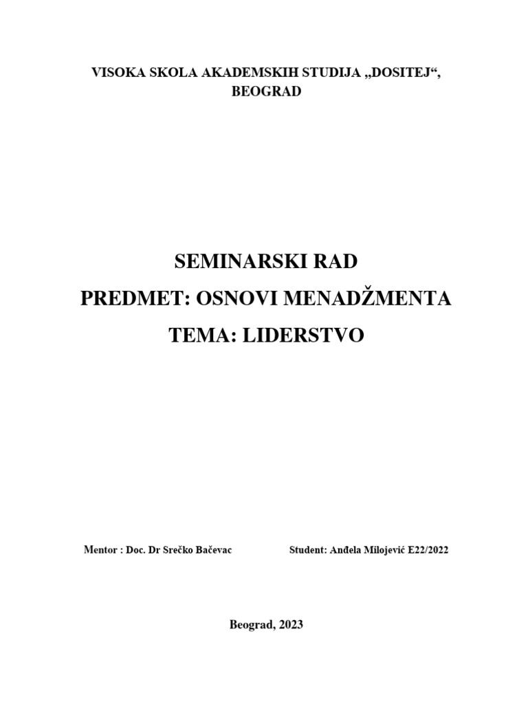 Osnovi Menadzmenta-Seminarski Rad | PDF
