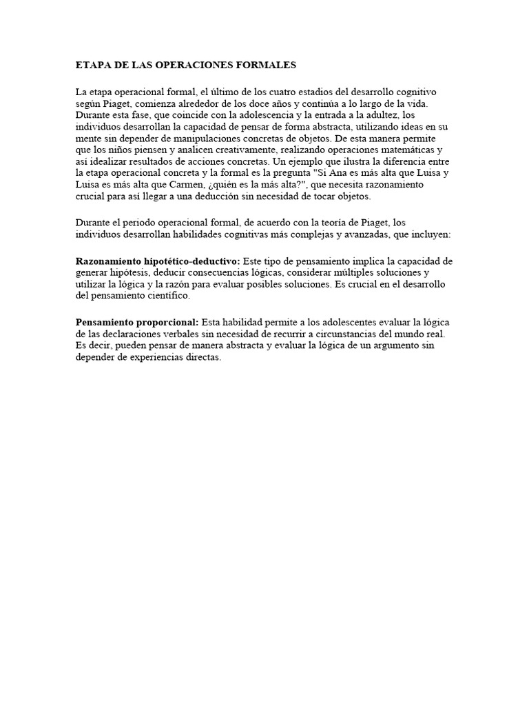 ETAPA DE LAS OPERACIONES FORMALES gissela | PDF | Pensamiento ...