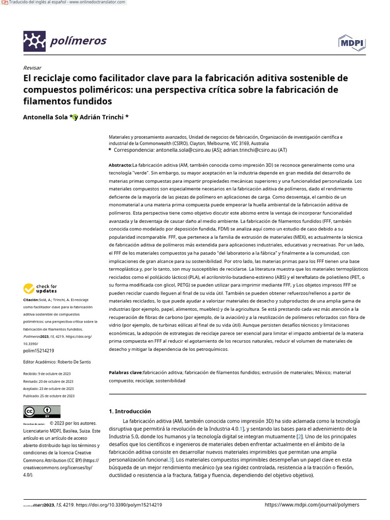 Sola and Trinchi 2023 (1) .En - Es | PDF | Impresión 3d | El plastico
