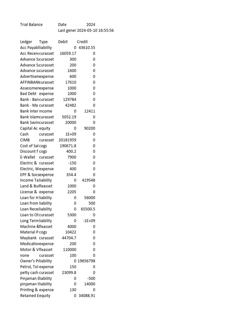 2024 Trial Balance Summary | PDF | Expense | Equity (Finance)