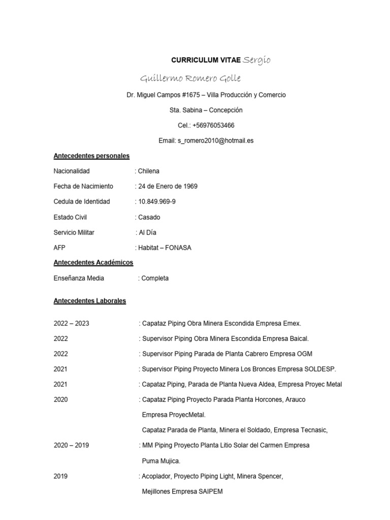 Currículum Vitae Sergio Romero Golle | PDF | Negocios | Derecho