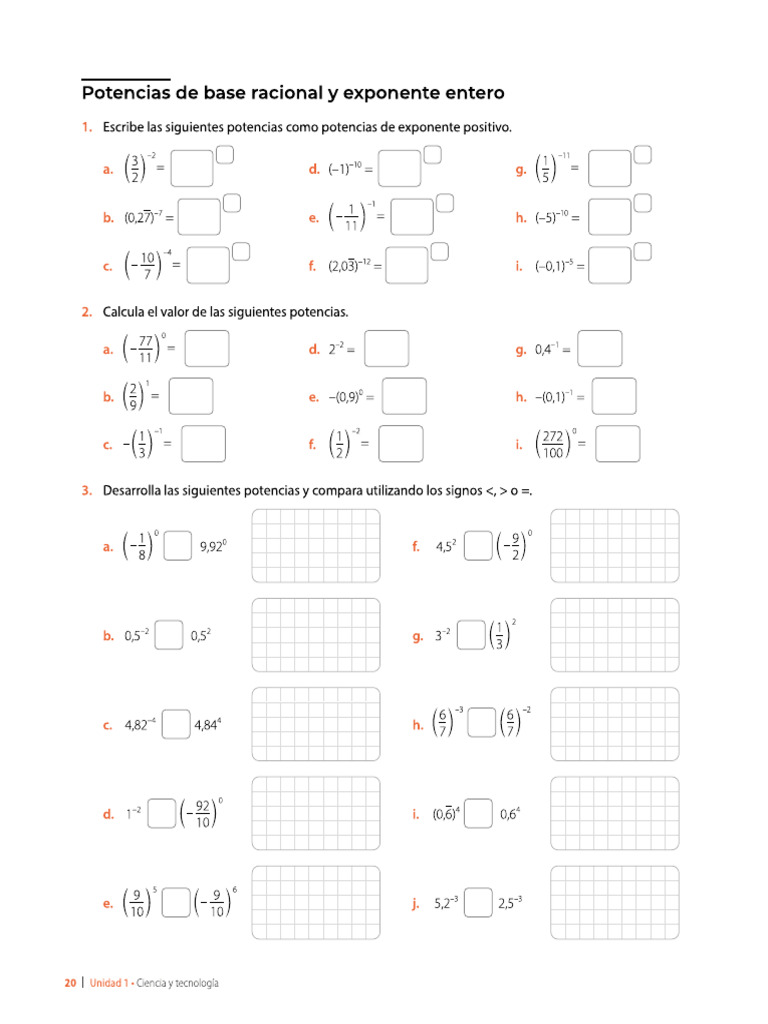 Guía N°3 - Potencias de Base Racional | PDF