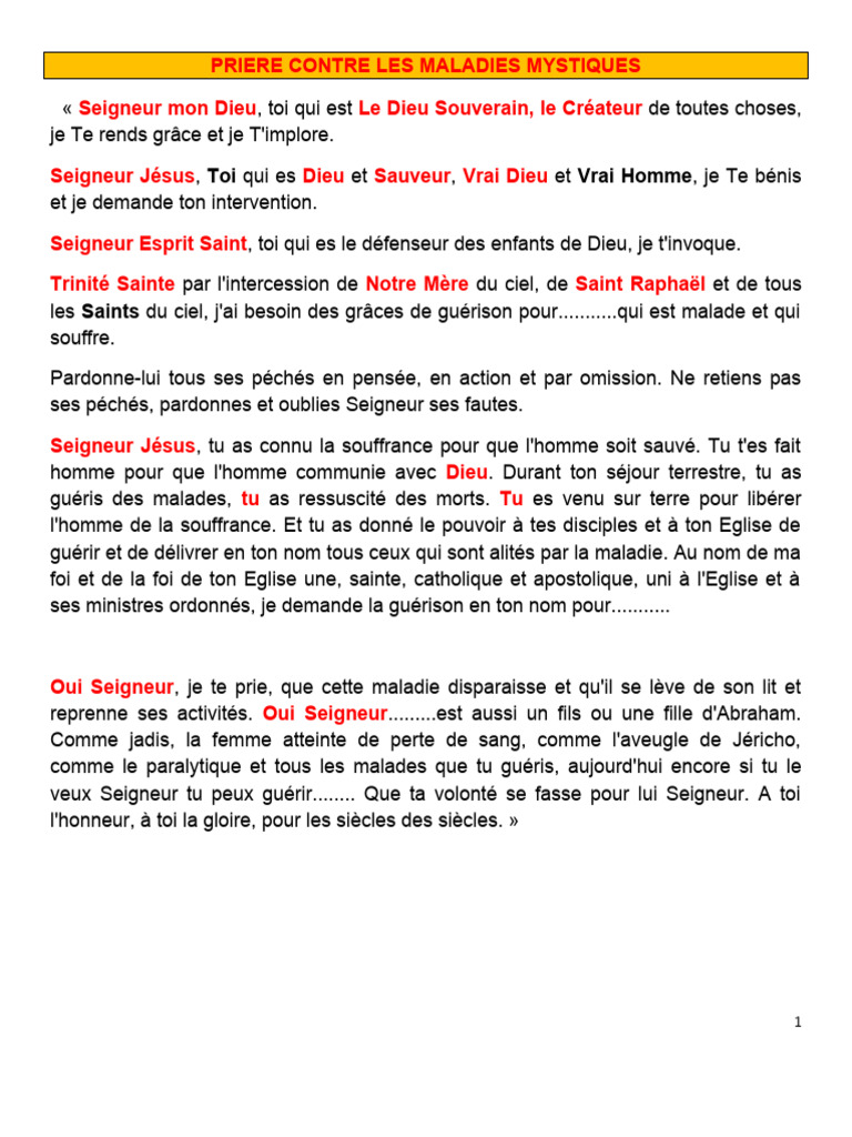 Prières contre les maladies mystiques | PDF | Prière | Saint-Esprit