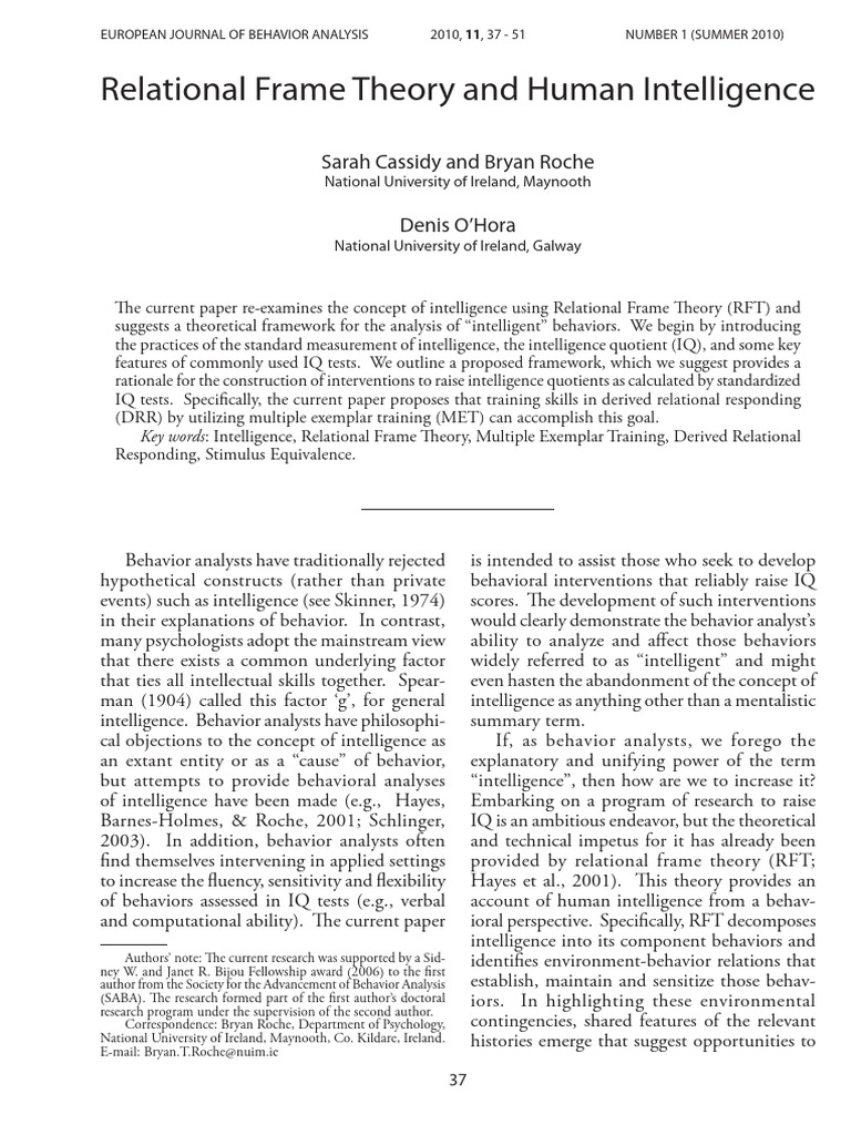 15p - Relational Frame Theory and Human Intelligence | Download Free ...