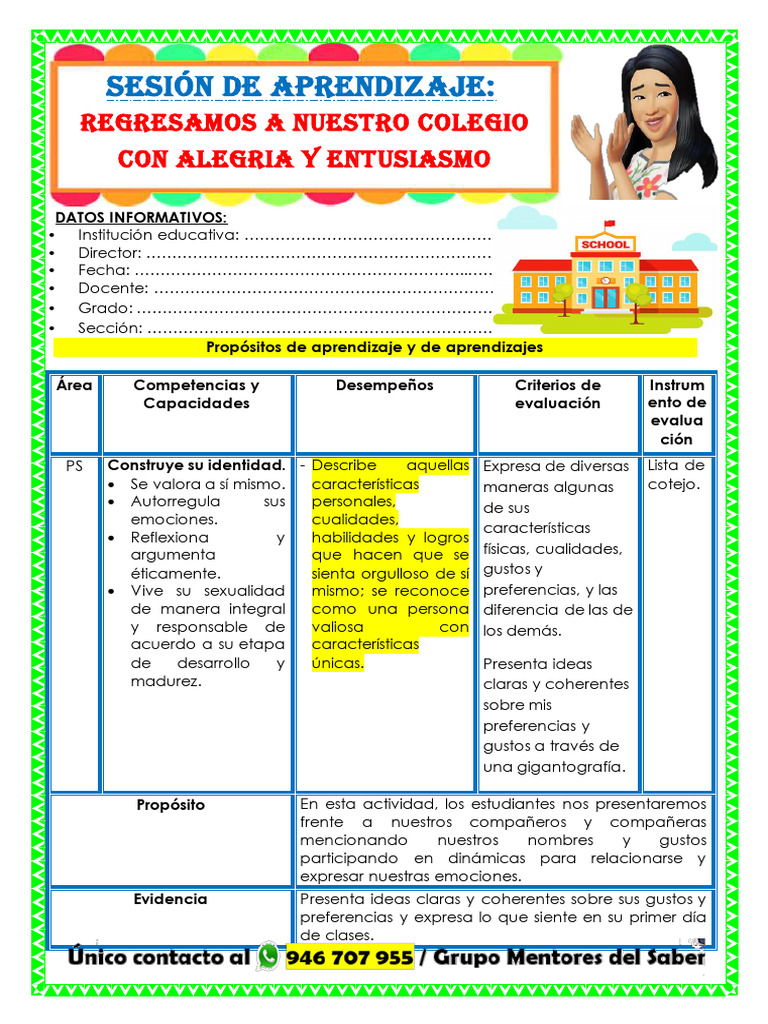 3° Sesión Día 1 PS Regresamos A Nuestro Colegio Con Alegría y ...