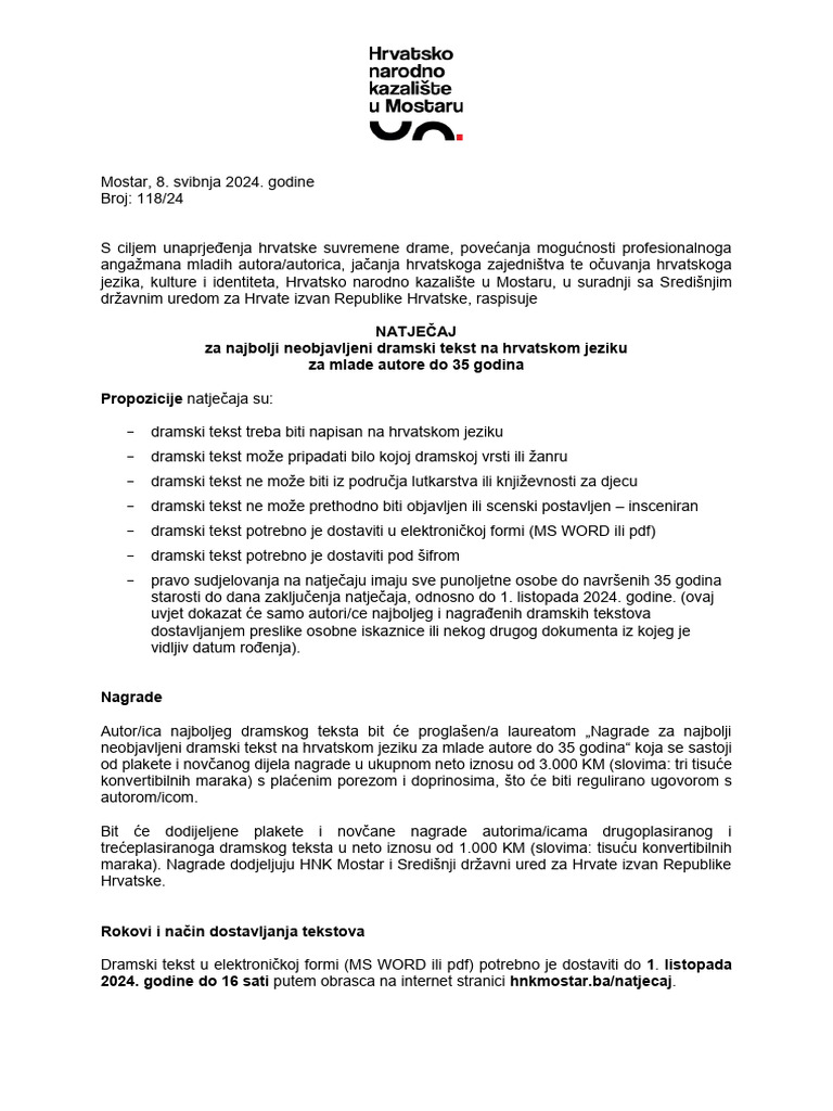 Natjecaj Za Dramski Tekst - 2024 | PDF