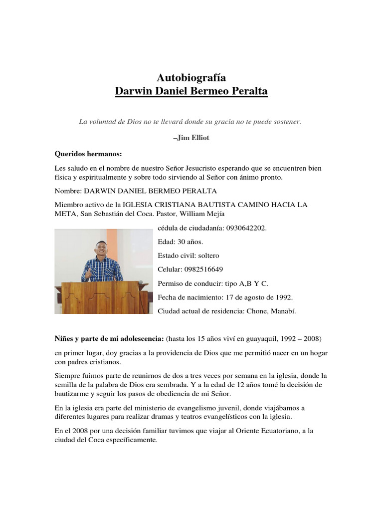 Autobiografia Daniel Bermeo | PDF | Misionero | Iglesia cristiana