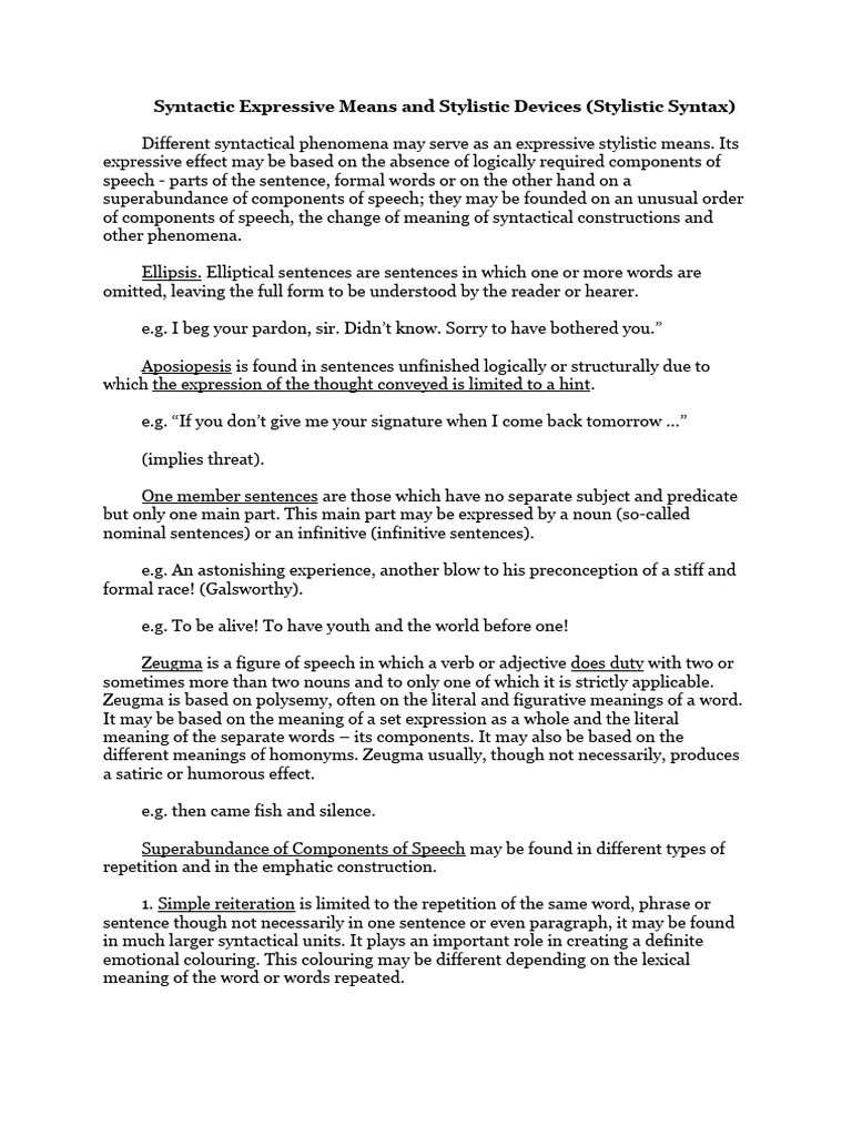 Lecture 3 Syntactic Expressive Means and Stylistic Devices | PDF ...
