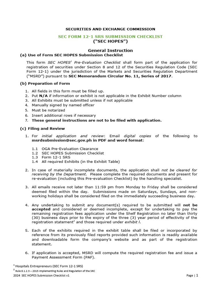 2024forms - SEC HOPES Submission Checklist 2024 v1 | PDF | U.S ...