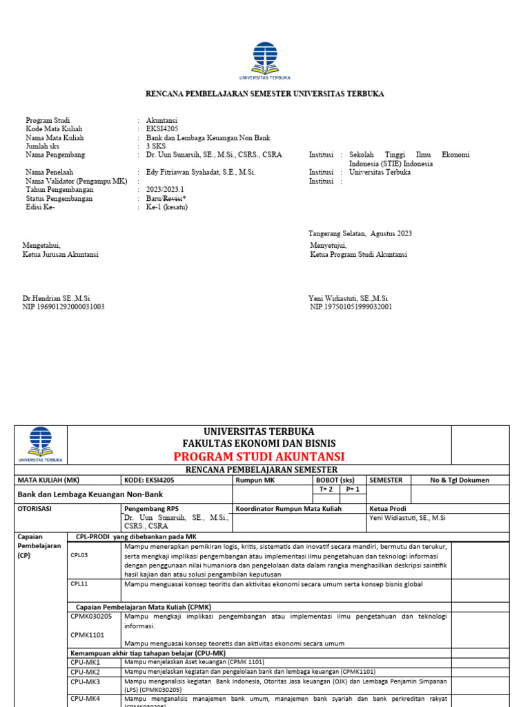 RPS Bank Dan Lembaga Keuangan Non Bank - EKSI4205 | PDF | Seni