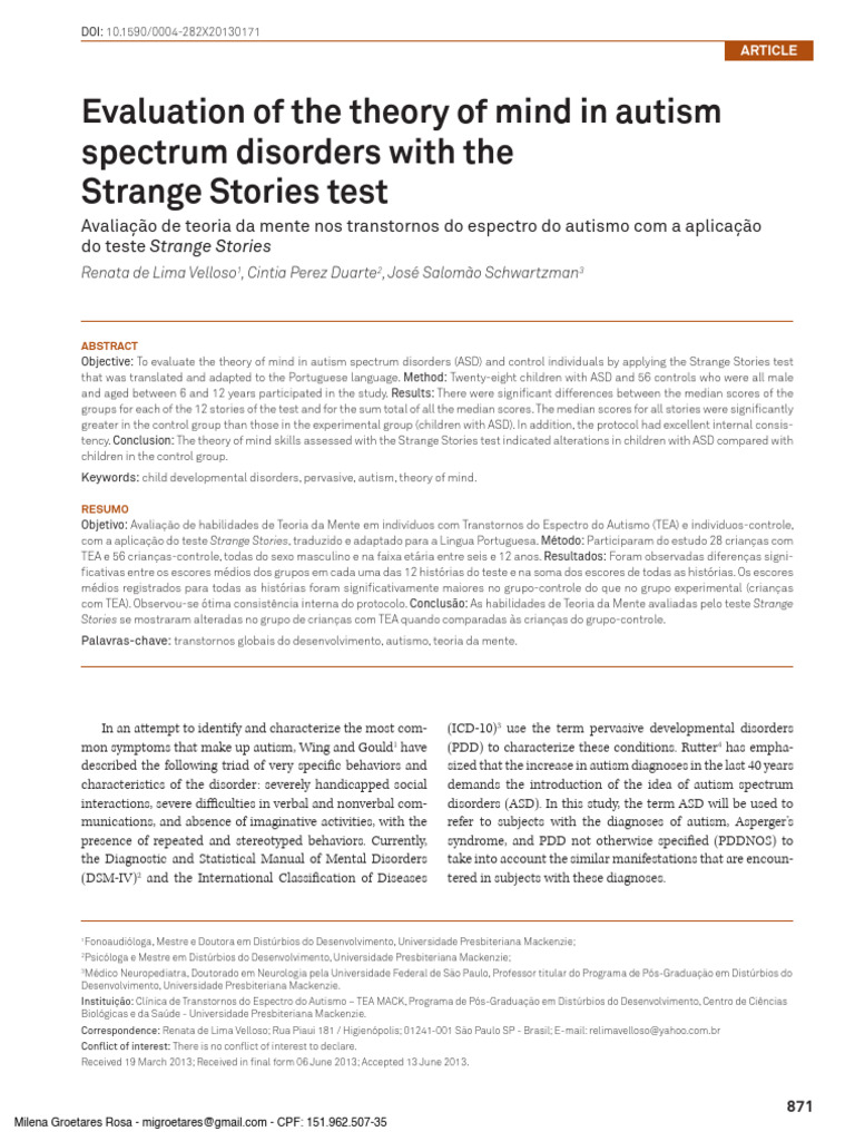 Evaluation of the theory of mind in autism spectrum disorders with the ...