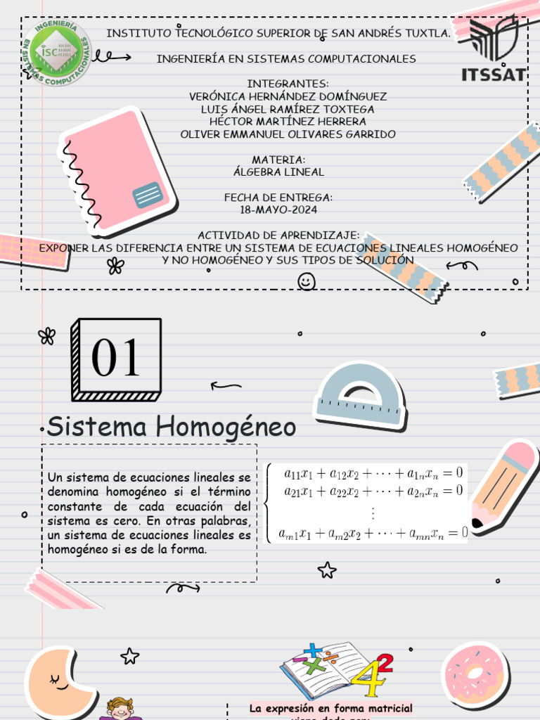 Exposición de Sistema de Ecuaciones Lineales Homogéneo y No Homogéneo ...