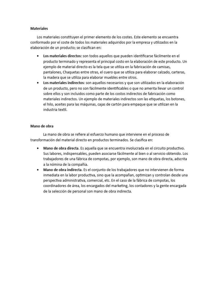 Materiales Directos e Indirectos | PDF